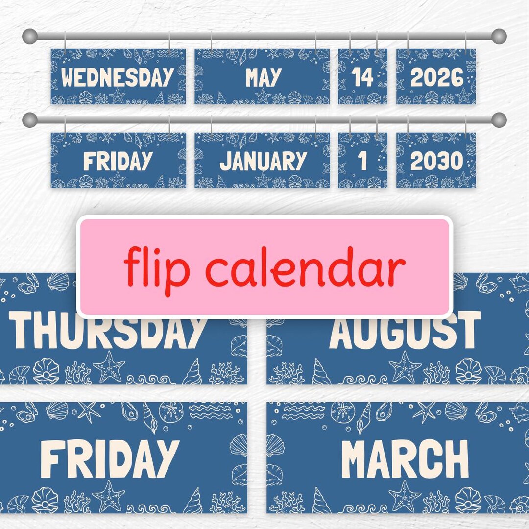 Classroom Flip Calendar | Ocean Sea & Shell Themed - Etsy