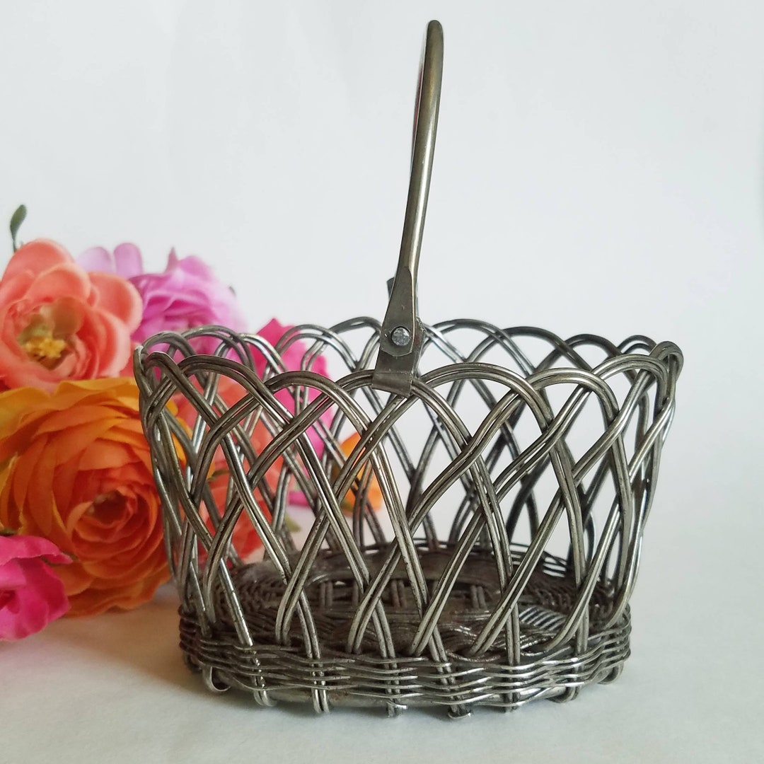 Silver Wire Basket, Silver Colored Wire Weave Basket, Swing Handle Wire ...