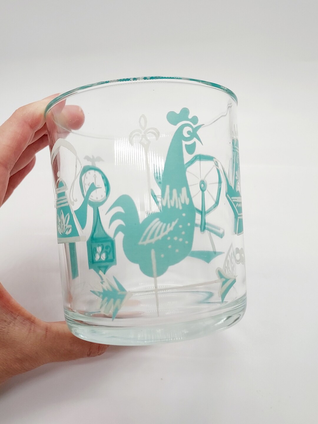 Hazel Atlas Teal Rooster Sour Cream Glass Container, Hazel Atlas Packer ...