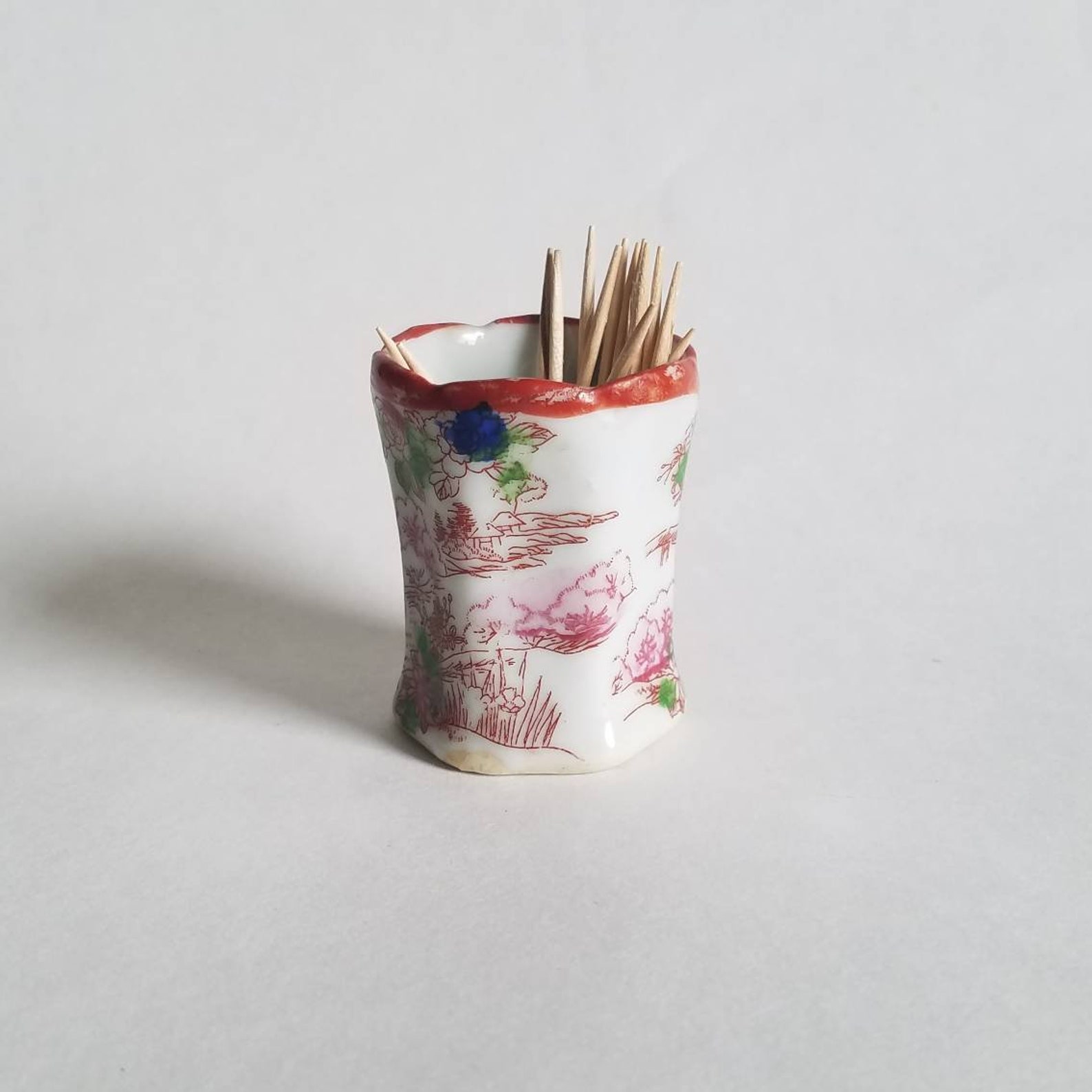 Geisha Girl Painted Toothpick Holder, Antique Japanese Toothpick Holder ...