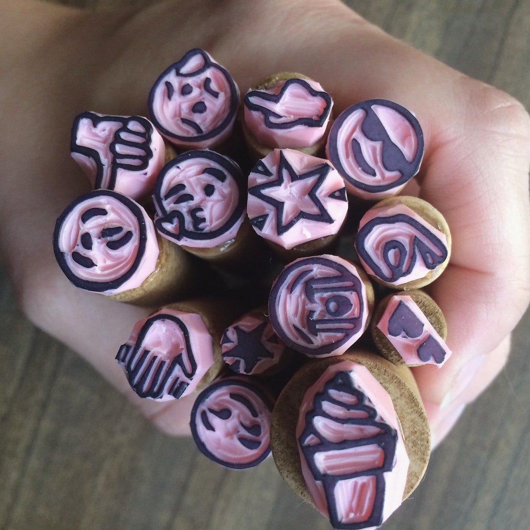 Emoji Stamp - 1 Tiny Hand Carved Rubber Stamp of Any Emoji - A Great ...