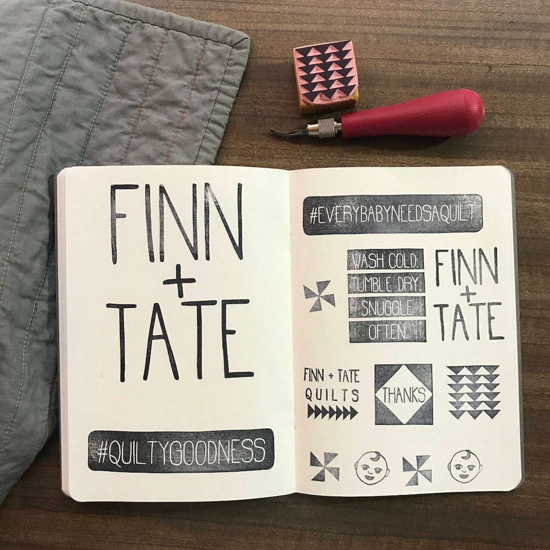 Business Branding Stamp Set - Custom Logo Rubber Stamps - Hand Carved ...