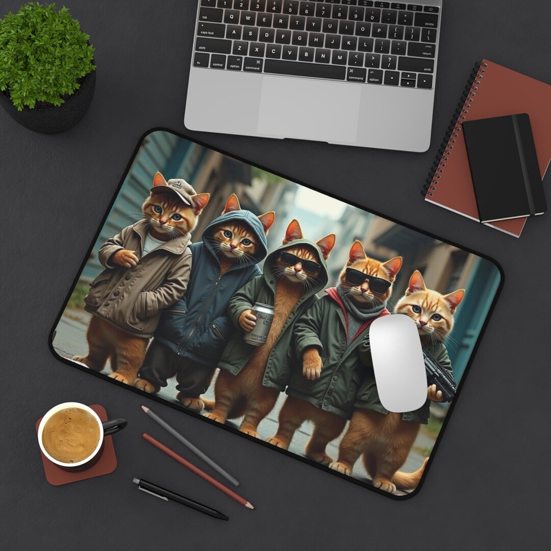Desk Mat, Funny Cat Gangsta Cats Design, Cat Lover Desk Accessory, Cool ...