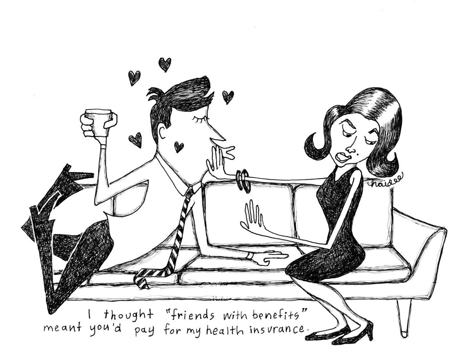 Friends With insurance Benefits Pen & Ink Illustration - Etsy