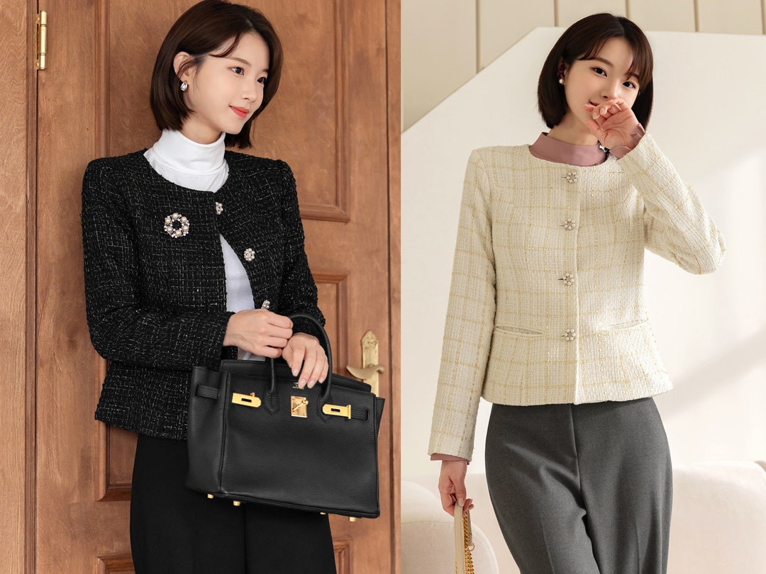 Elegant Tweed Jacket Blazer/ Korean Style Classic Cardigan Autumn ...