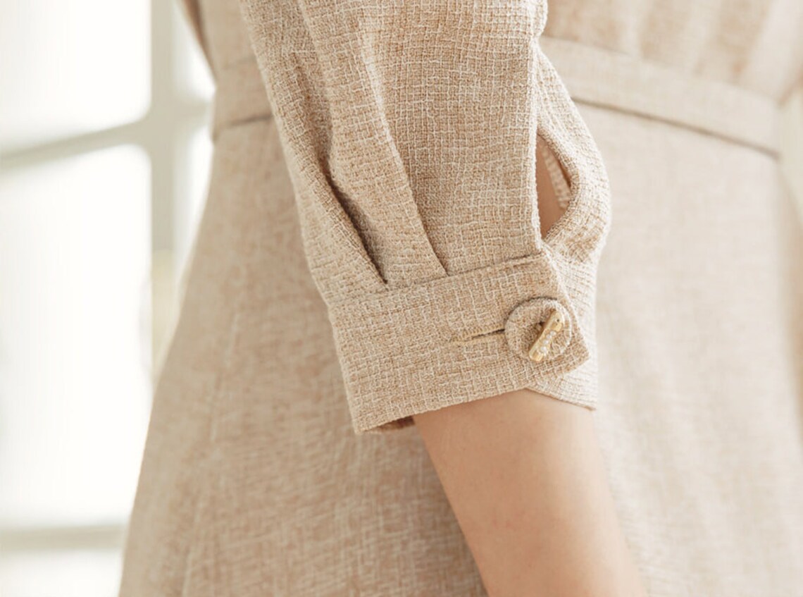 Elegant Feminine Tweed Dress With Belt / Korean Style Beige - Etsy