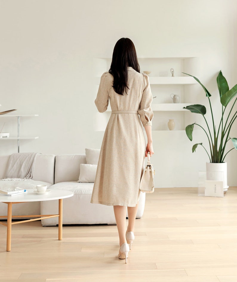 Elegant Feminine Tweed Dress With Belt / Korean Style Beige - Etsy