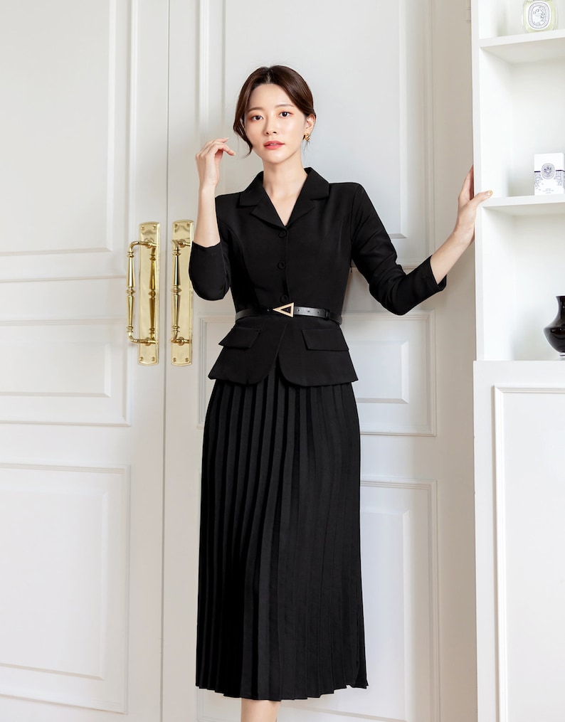 Elegant Feminin Pleats Dress With Belt / Korean Style Jacket - Etsy