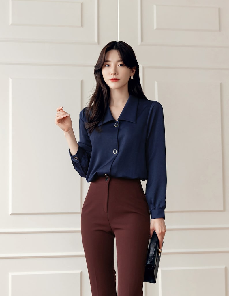 Long Sleeve Gloosy Blouse for Women / Korean Style Luxury - Etsy