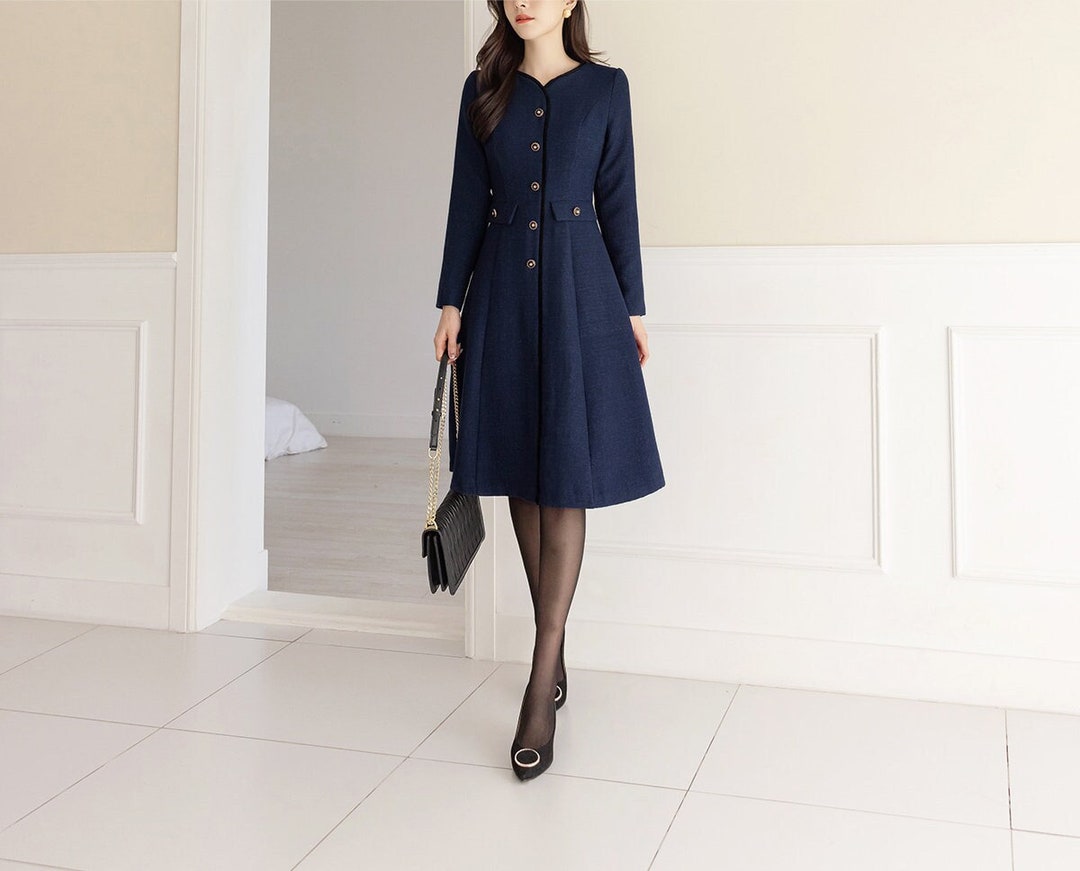 Classic Elegant Tweed Flare Dress / Korean Style Feminine Midi Dress ...