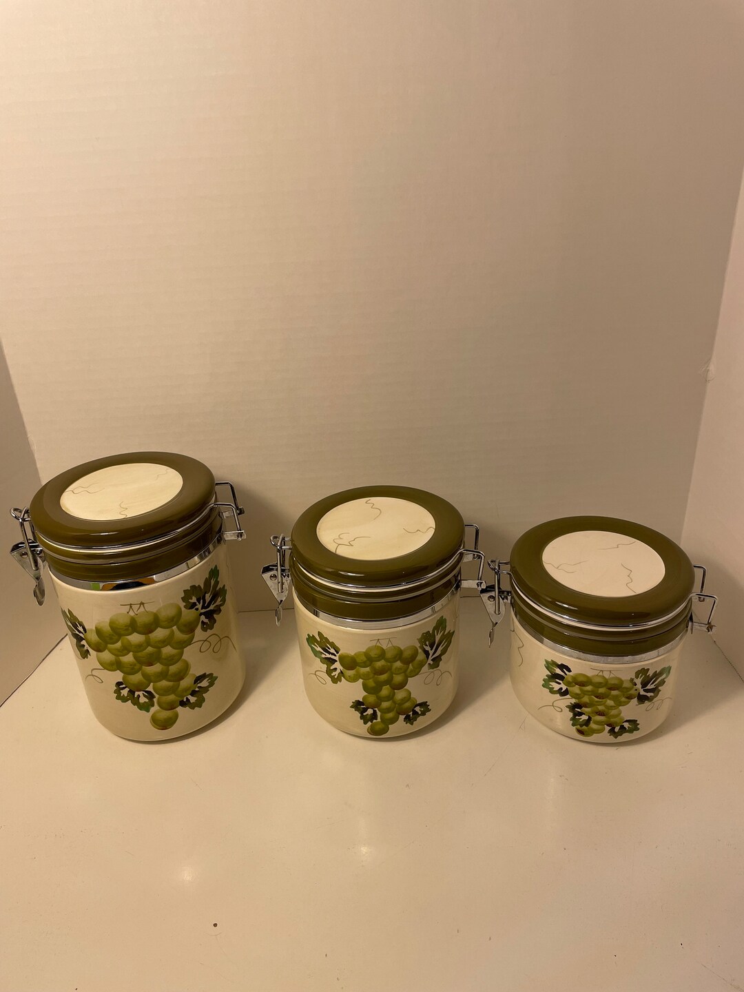 Vintage-set of 3-grape Themed Ceramic Canisters W/locking Lids-style ...