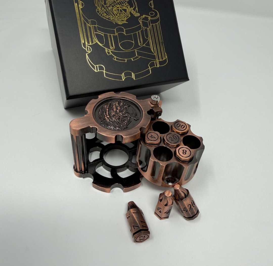 D&D Revolver Gunslinger Dice Set, Metal Bullet Dice, Spinner Cylinder ...