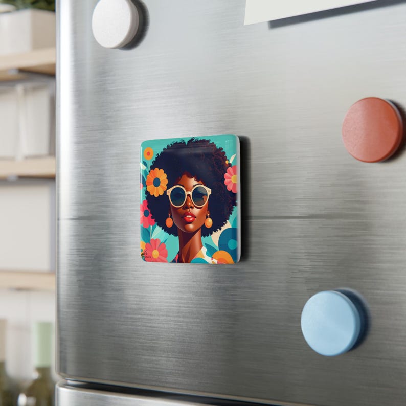 Vibrant Floral Magnet, Afrocentric Decor, Retro Kitchen Art, Gift for ...