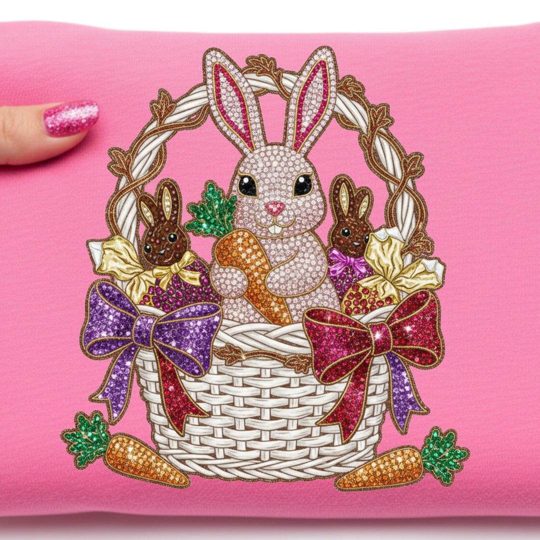 Rhinestone Easter Bunny Basket PNG SVG, Bling Bunny (digital Download ...