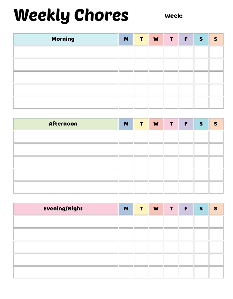 Printable Chore Chart for Child(ren) - Etsy