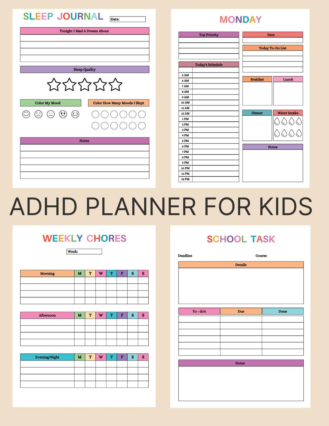 ADHD 60+ Page Planner for Kids - Printable - Etsy