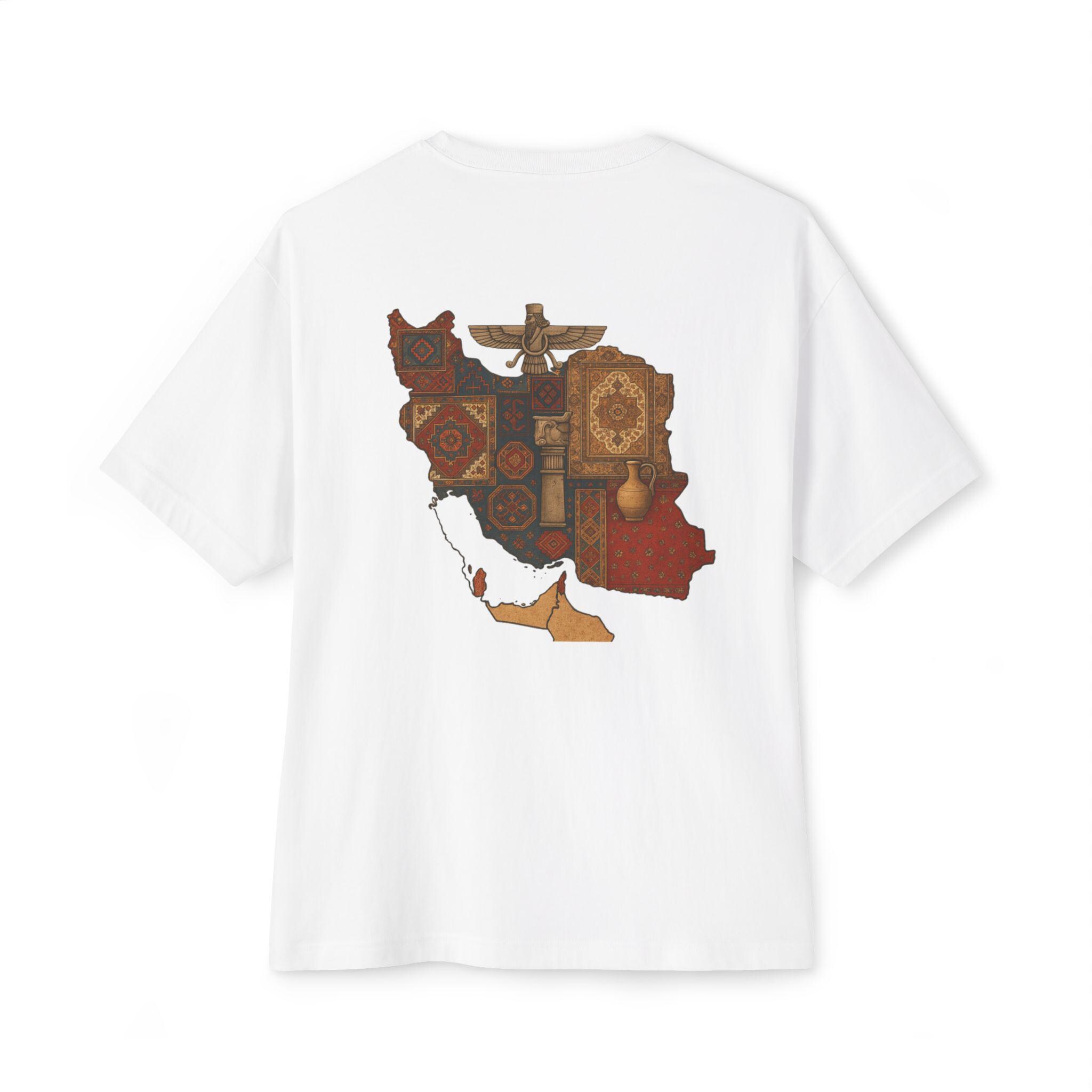 Iran Cultural Map Oversized Tee, Persian Rugs Poetry Symbols ...