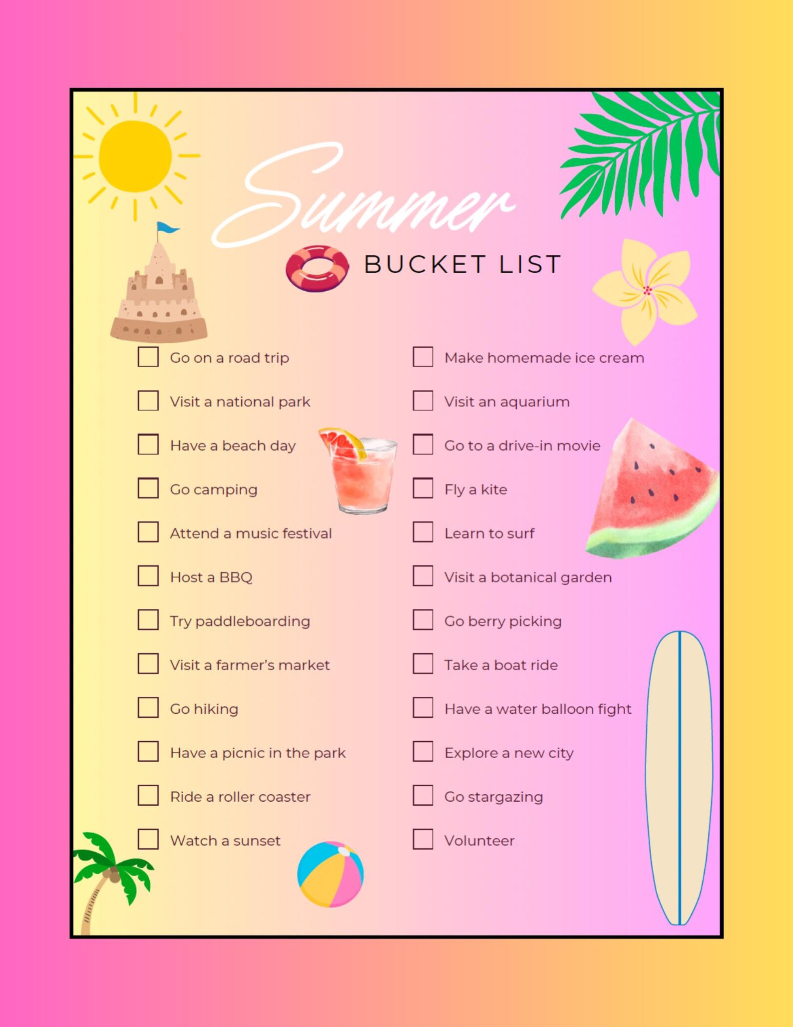 Hot Girl Summer Bucket List- Trendy, Beach, Summer Break, Adventure ...