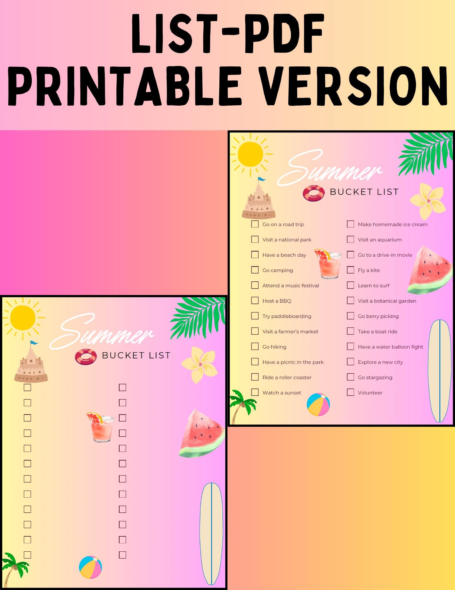 Hot Girl Summer Bucket List- Trendy, Beach, Summer Break, Adventure ...