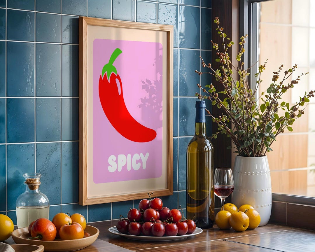 Spicy Poster, Red Chili Wall Art, Kitchen Decor, Foodie Gift, Fun Art ...