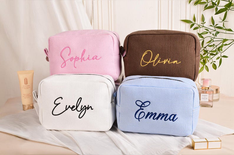 Personalized Embroidered Makeup Bag, Custom Cosmetic Pouch, Women ...
