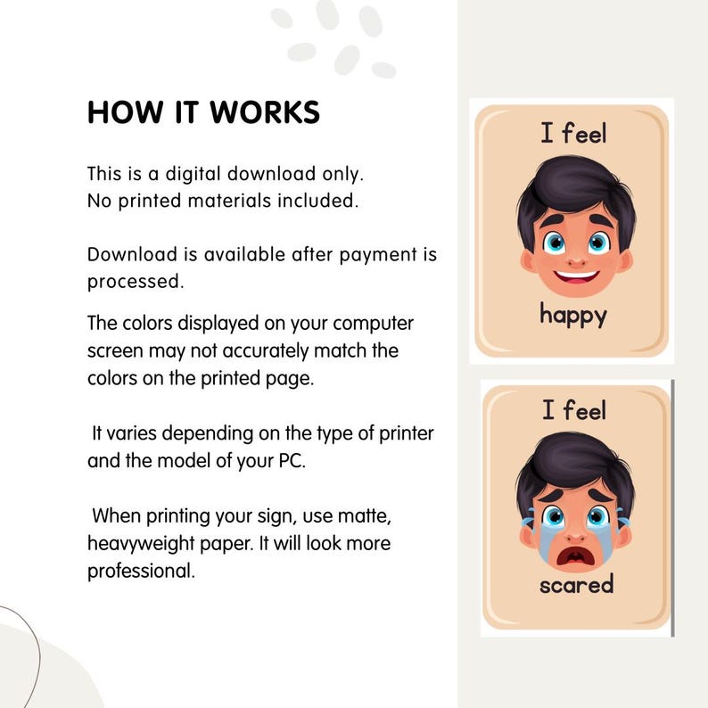 Feelings Printable/ Visual Aids/ Printable Communication Cards (boy ...