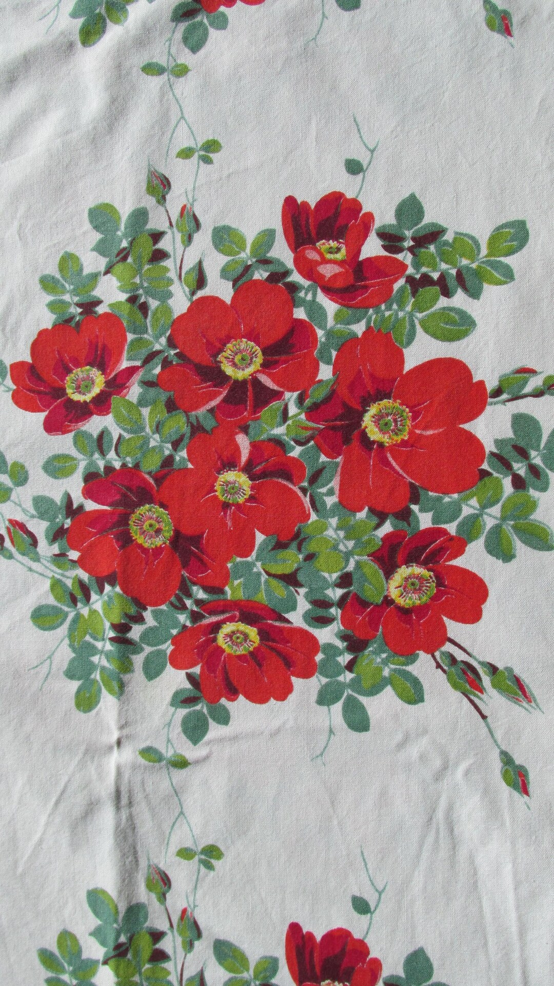 TC 512 Vintage Wilendure Wilendur Wild Rose Red Cotton Print Tablecloth ...