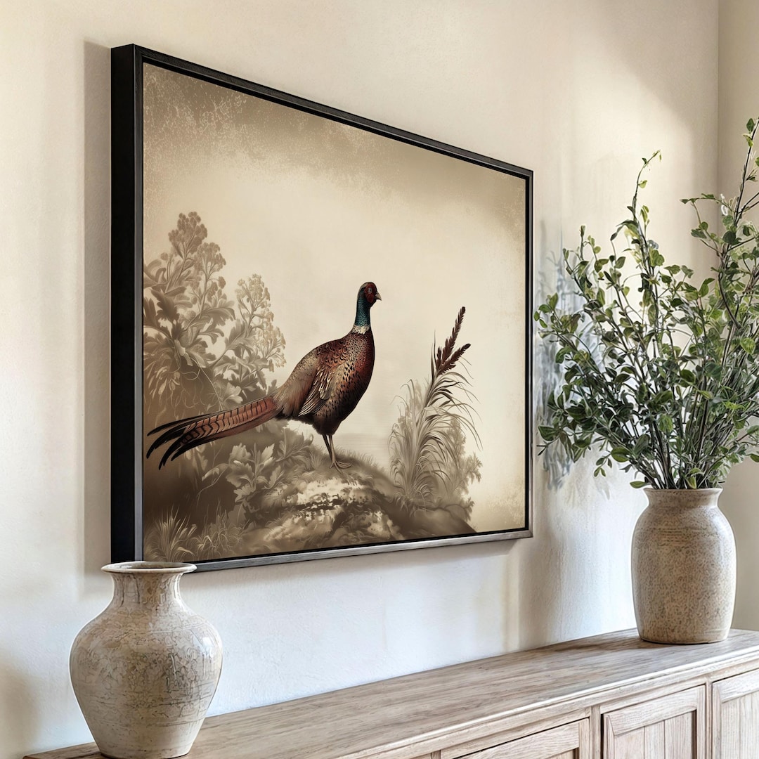 Vintage Pheasant Art: Framed Canvas Print, Rustic Farmhouse Decor - Etsy