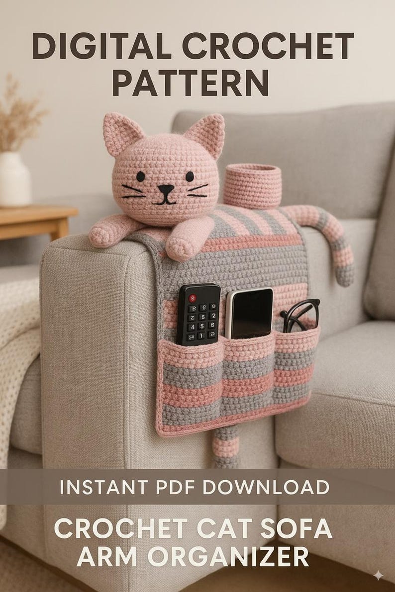Crochet Cat Sofa Arm Organizer Pattern: Couch Caddy PDF (Digital ...