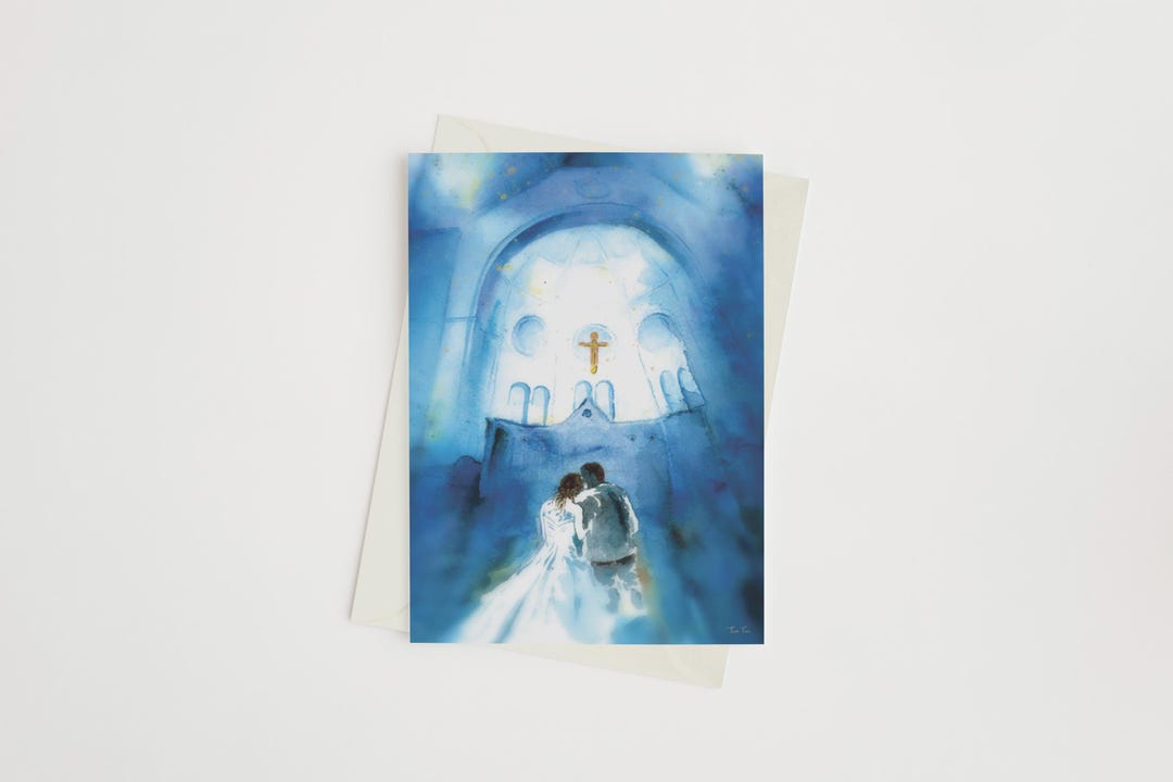 Christian Wedding Card – Original Watercolor Church Scene With ...