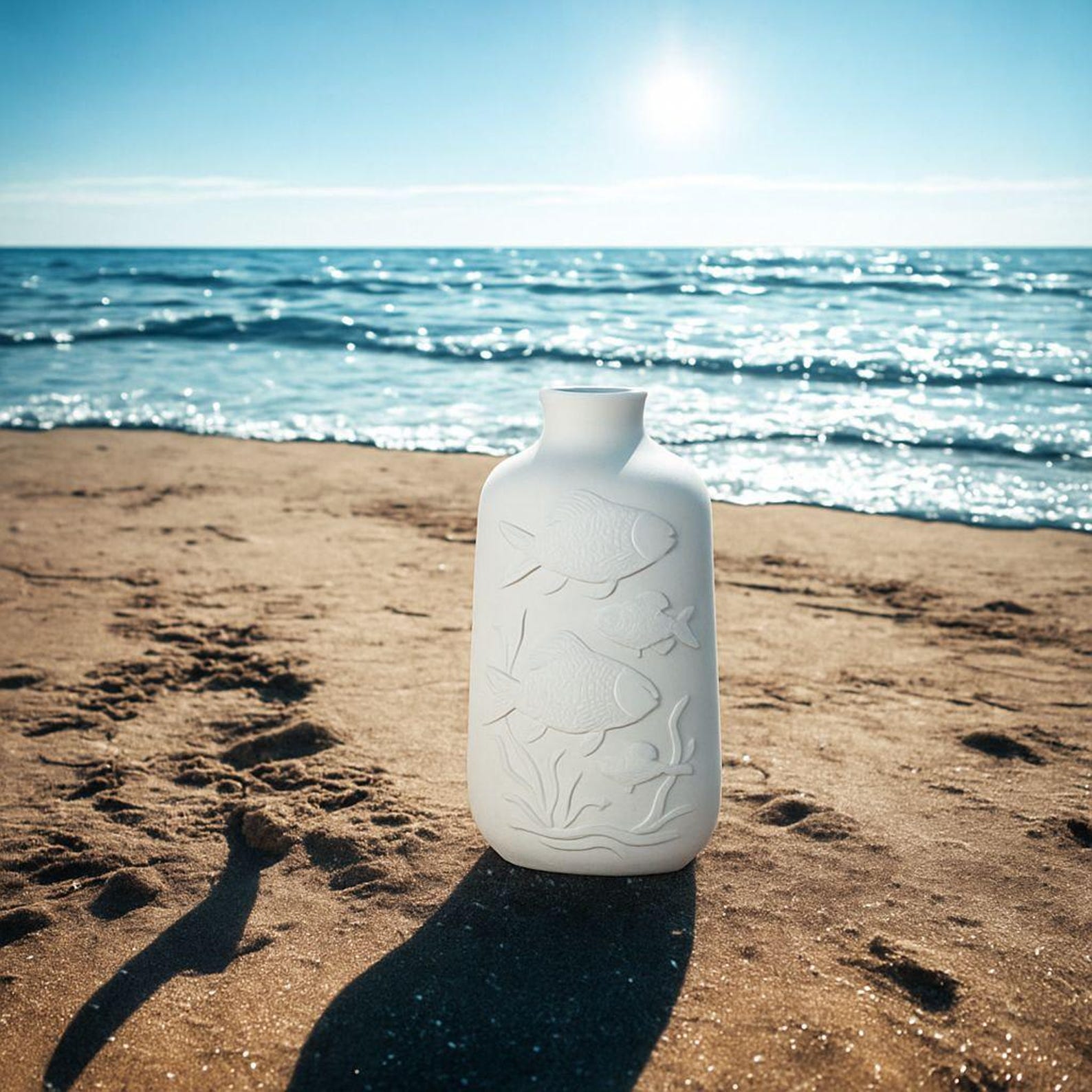 Ocean Breeze Vase – Embossed Sea Life Design | Minimalist Beach Decor ...