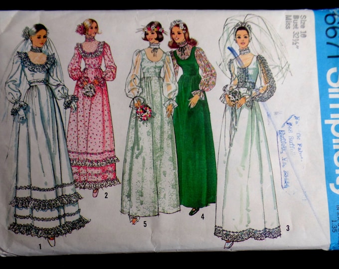 Vintage 1970s Wedding Dress Pattern Simplicity 6671 Uncut Bust 32.5 ...