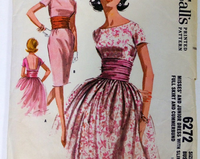Vintage Pattern 1960s Mccall's 6272 Dress Full Skirt New Look Prom 1962 ...