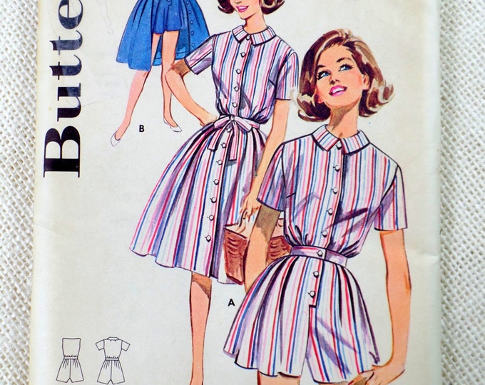 Butterick 9807 Bust 32 Vintage Pattern Rockabilly Romper Full Skirt ...