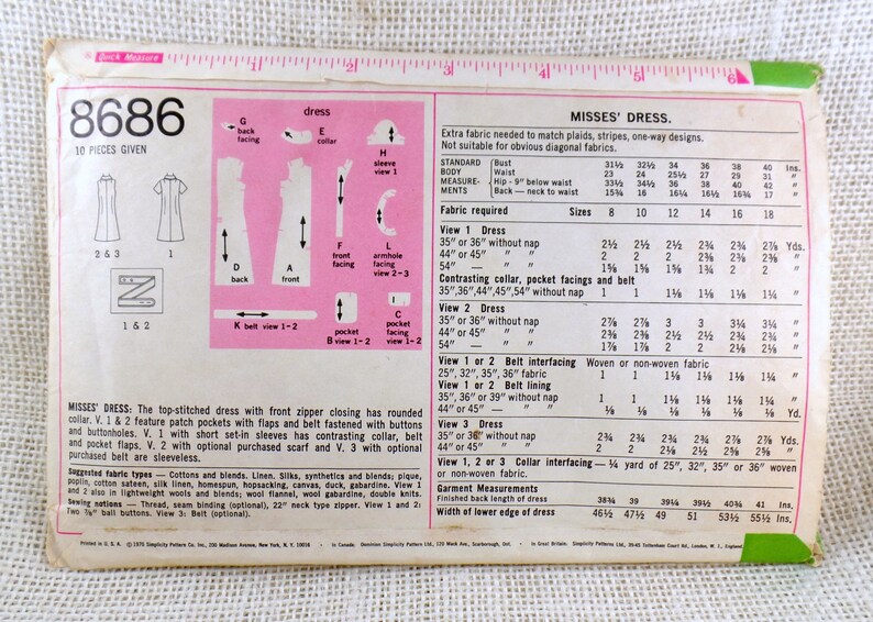 Simplicity 8686 vintage sewing pattern 1970s front zipper Mod | Etsy