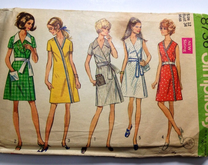 Simplicity 8736 Vintage Pattern Wraparound Dress Bust 34 1970s V Neck ...