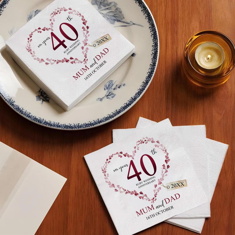 Ruby Wedding Anniversary Napkins, 40th Anniversary Party Napkins ...