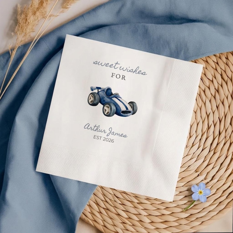 Race Car Baby Shower Napkins, Custom Sports Car Party Favors ...