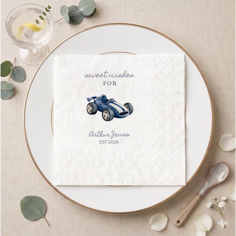 Race Car Baby Shower Napkins, Custom Sports Car Party Favors ...