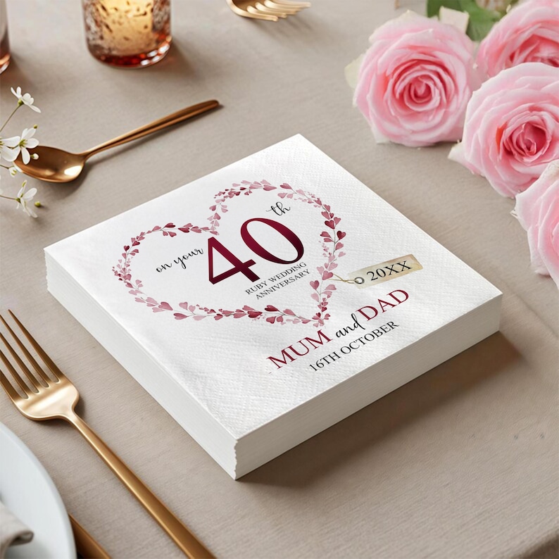 Ruby Wedding Anniversary Napkins, 40th Anniversary Party Napkins ...