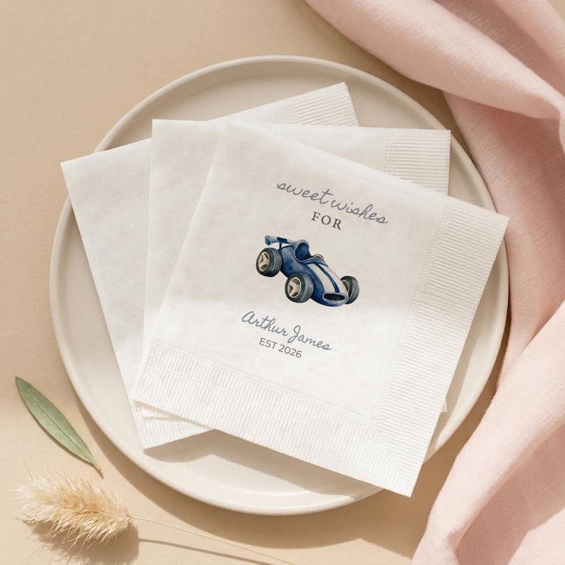 Race Car Baby Shower Napkins, Custom Sports Car Party Favors ...