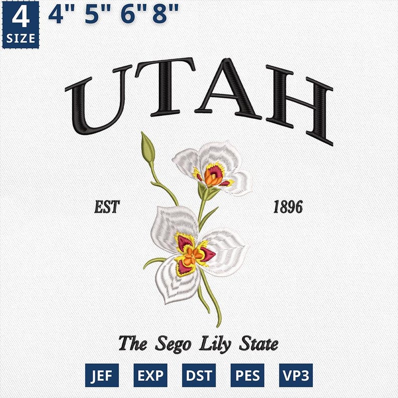 Utah Flower State Machine Embroidery File, the Sego Lily Embroidery ...