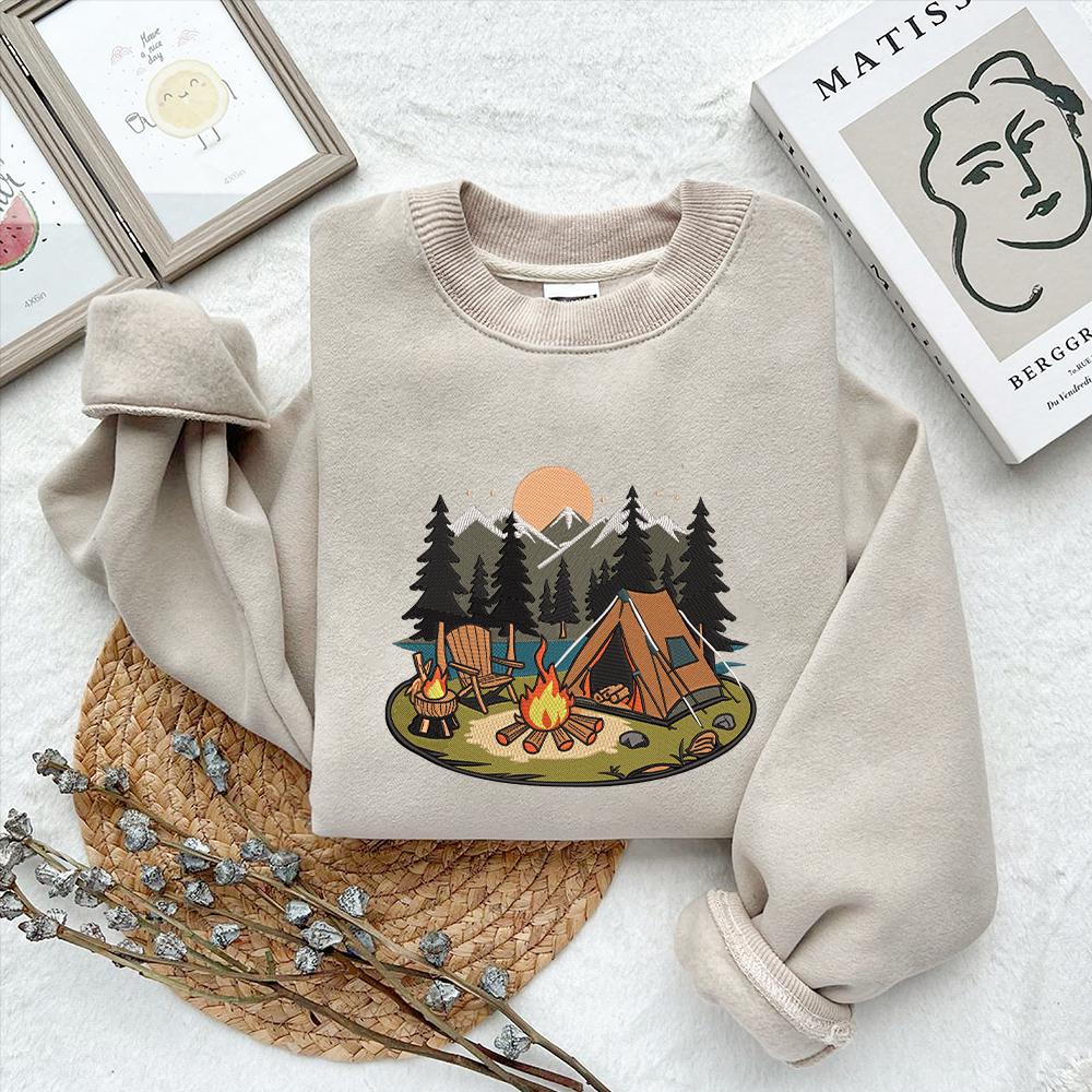 Camping Scene Embroidery Design, Family Adventure Embroidery File ...