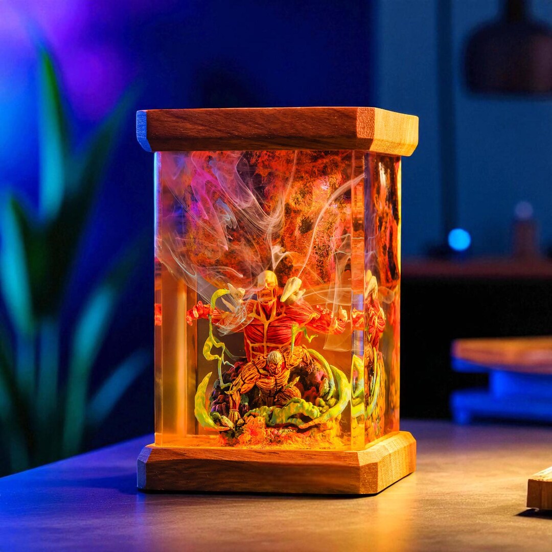 Fighter Duo Resin Lamp – Battle Scene Night Light, Handmade Epoxy Table ...
