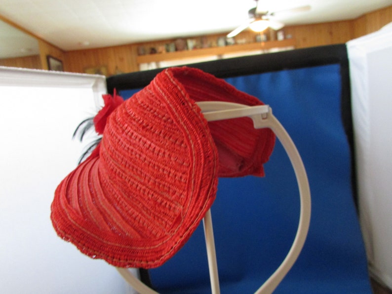 Red Straw Hat With Feathers - Etsy