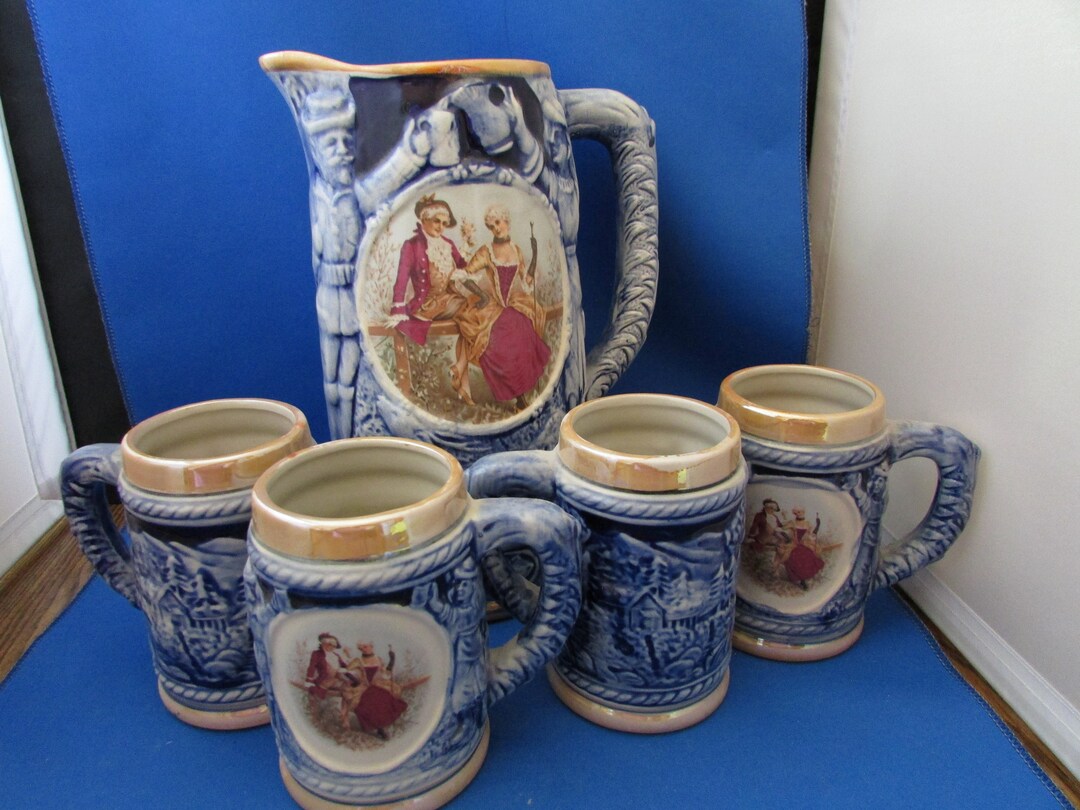 Stein Pitcher and Four Matching Mugs - Etsy