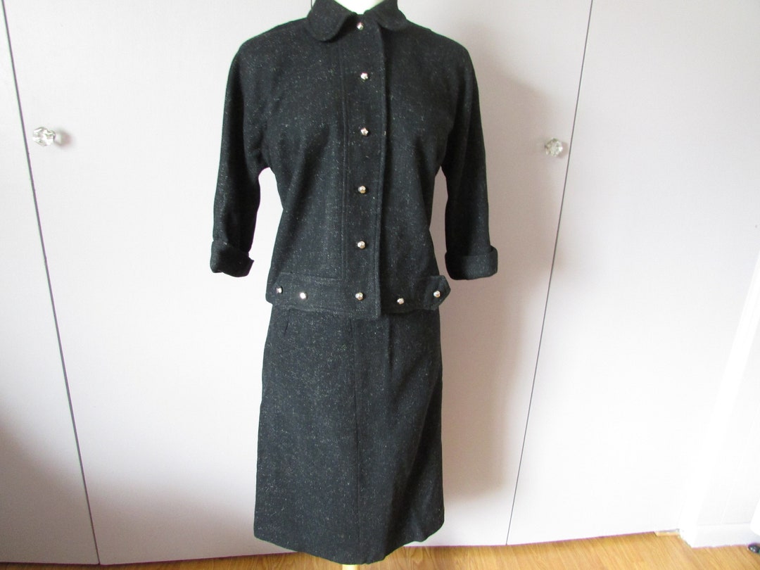 Vintage Black Tweed Wool Suit - Etsy