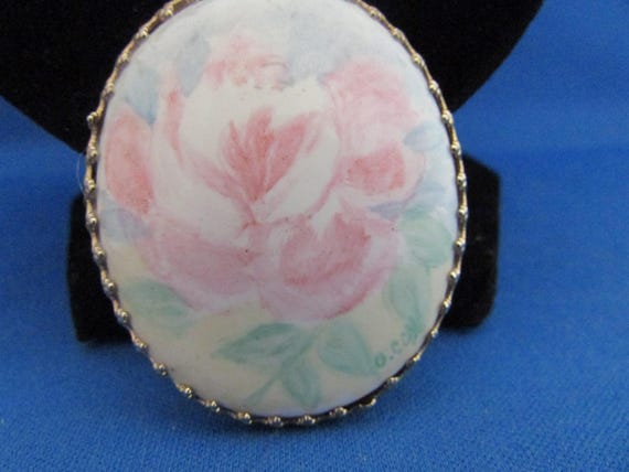 Signed Hand Painted Rose Locket - Gem