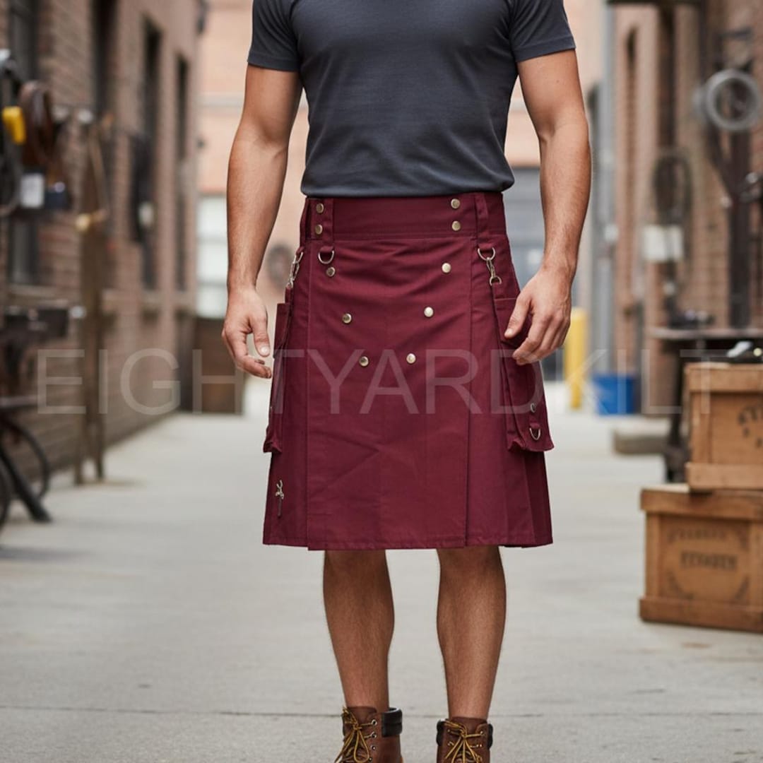 Men's Burgundy Utility Kilt Custom Made - Etsy