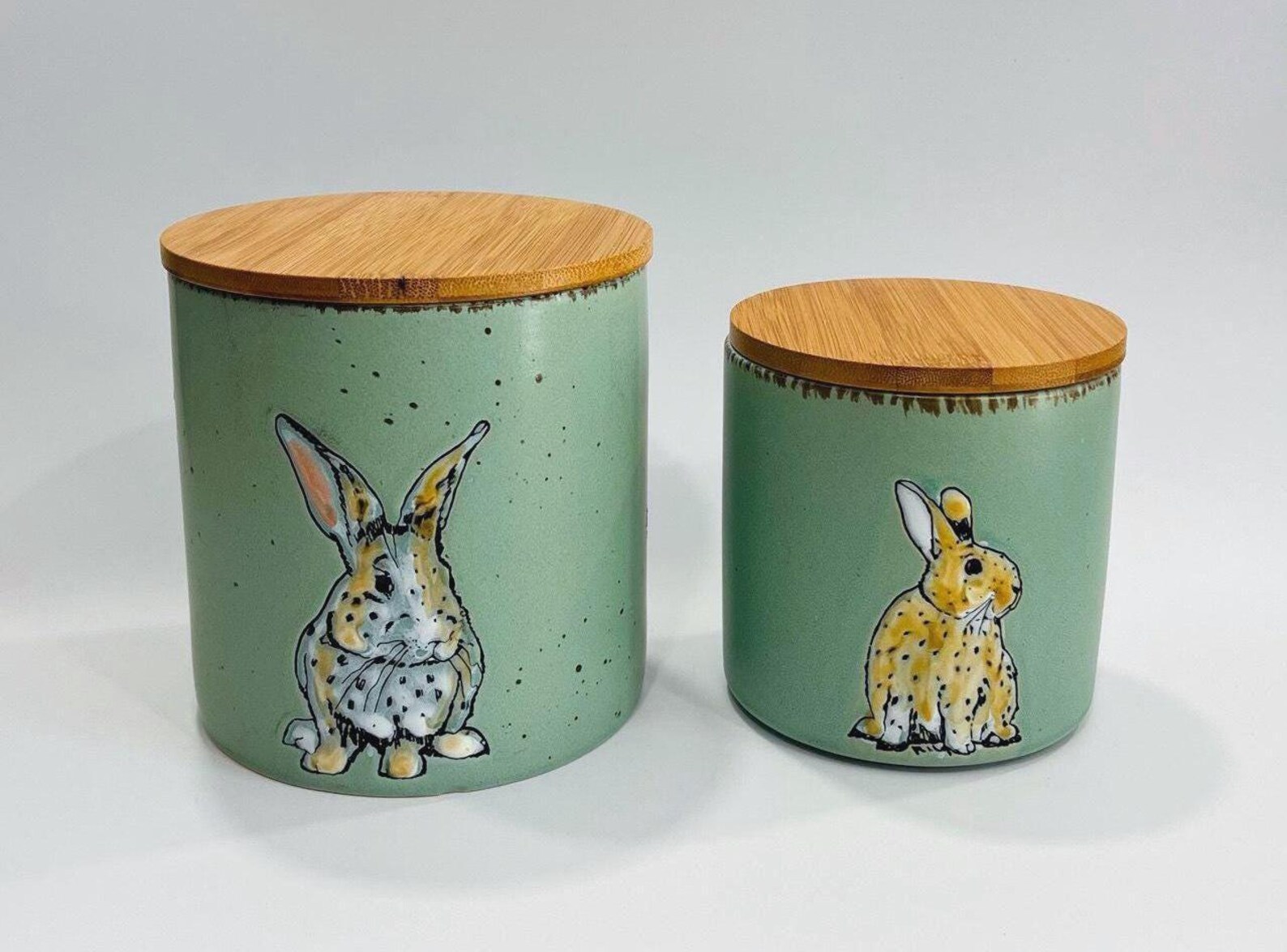 Set of 2 Easter Bunny Ceramic Canisters by Spectrum – With Wooden Lids ...